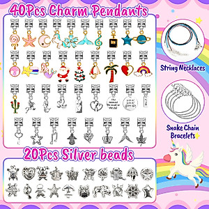 AMAZING TIME 130 Pieces DIY Charm Bracelet Making Kit Including Jewelry Beads, Snake Chains for Girls Teens Age 8-12 Unicorn Mermaid Gifts Christmas Stocking Stuffer