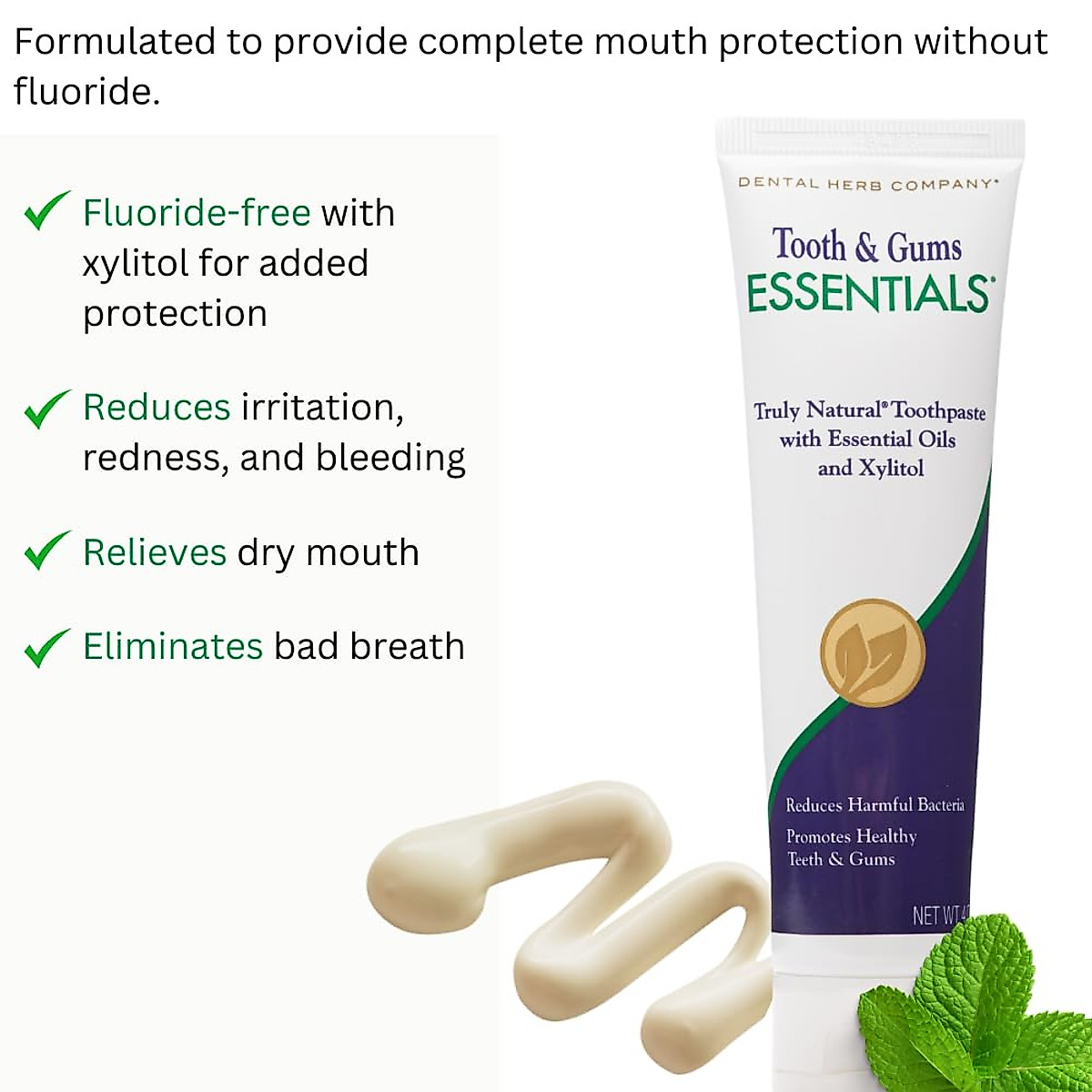 Dental Herb Company - Essentials Toothpaste - Truly Natural Fluoride-Free and SLS-Free - Superior Defense Against Bleeding and Irritated Gums, Dry Mouth, and Mouth sores. (4 oz.)
