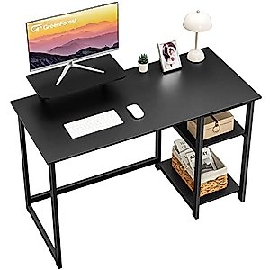 GreenForest Computer Desk with Monitor Stand and Reversible Storage Shelves,39 inch Small Home Office Writing Study Desk for Small Spaces,Black