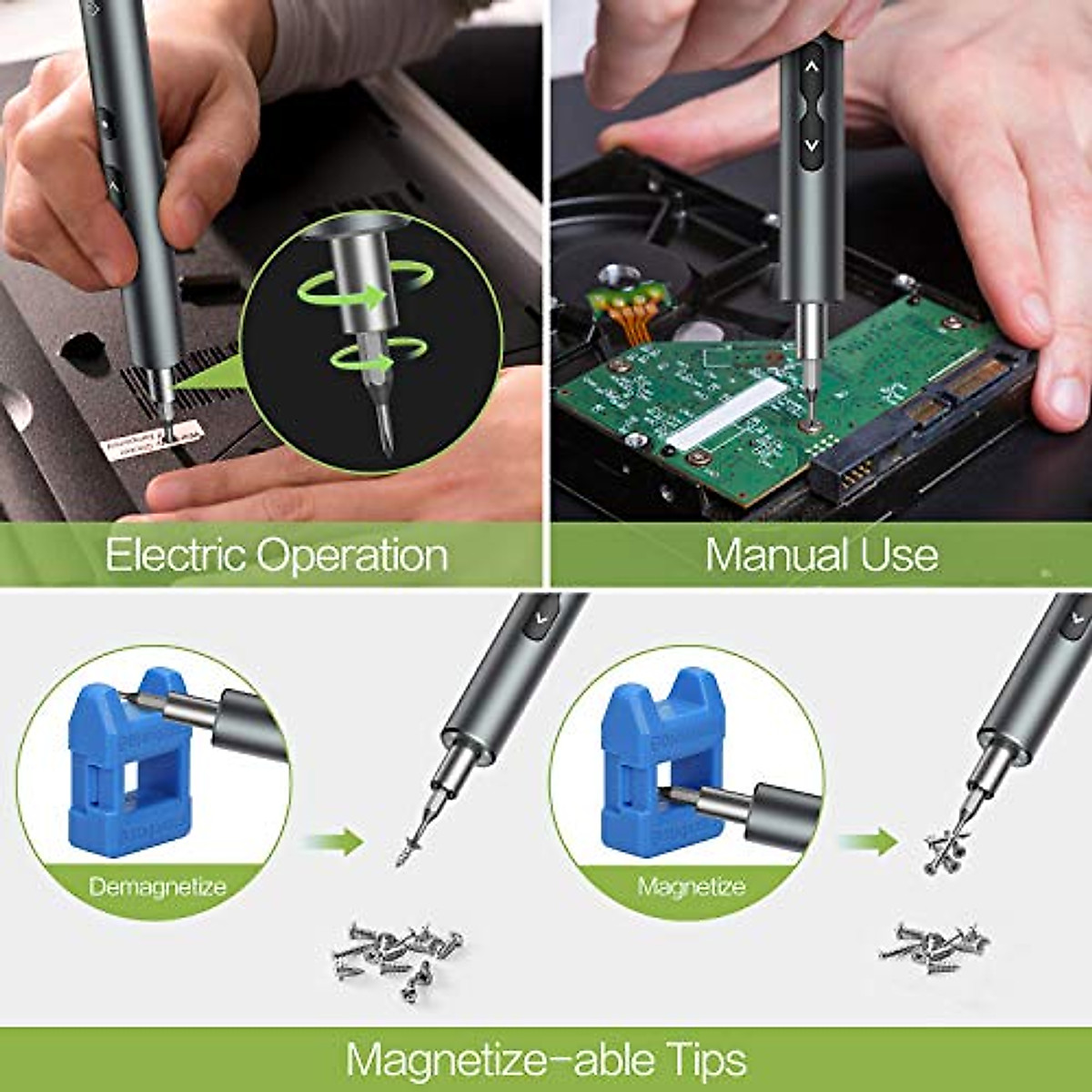 KeeKit Precision Electric Screwdriver, 28 in 1 Portable Power Screwdriver with 24 Bits, Rechargeable Repair Tool Kits with USB Charging, 3 LED Light for Phones, Camera, Laptop