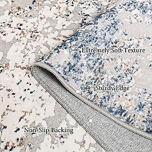 Art&Tuft Washable Rug, Anti-Slip Backing Abstract 8x10 Area Rugs, Stain Resistant Rugs for Living Room, Foldable Machine Washable Area Rug (TPR18-Blue, 8'x10')