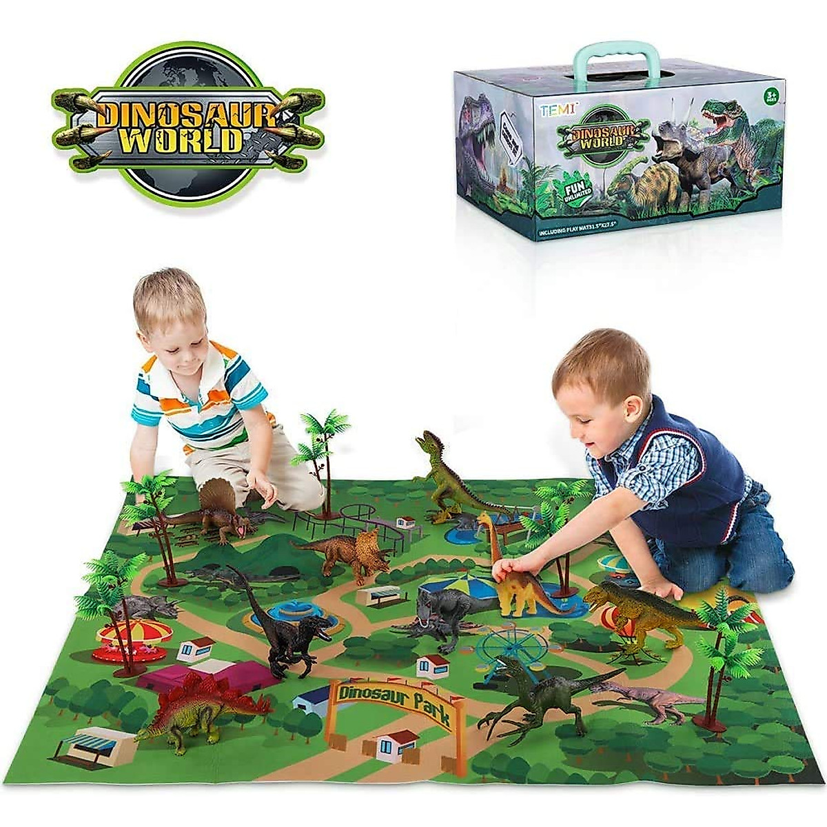 TEMI Dinosaur Toys for Kids 3-5, Realistic Jurassic Dinosaurs Figures with Play Mat & Trees to Create a Dino World Includes T-rex, Triceratops, Velociraptor, Gift for Toddler Boys & Girls 3 4 5 6 7
