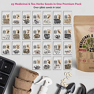 Organo Republic 25 Medicinal & Tea Herb Seeds Variety Pack for Indoor & Outdoors. 5800+ Non-GMO Heirloom Garden Seeds: Anise, Borage, Cilantro, Chamomile, Dandelion, Rosemary, Peppermint Seeds