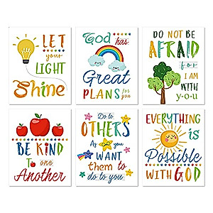 HLNIUC Colorful Rainbow Art Print,Kids Inspirational Quote Canvas Posters Set of 6(8”X10”, Unframed),Be Kind Bible Verse Wall Art for Children’ s Classroom,Sunday School Decor.
