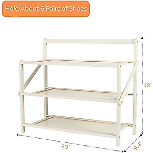 COMAX Folding Bamboo Shoe Rack for Entryway Small Space, Installation-Free Foldable Shoes Storage Organizer, Free Standing Three Shelf Shoe Stand for 6-9 Pairs, Small Shoe Rack 3 Tier 20 Inch Wide