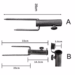 Denpetec Adjustable Portable Umbrella Base, 35cm Length Heavy Duty Ground Insert Steel Coating Umbrella Stand Base for 28-32mm Pole Umbrella Outdoor Park Patio Beach Ground