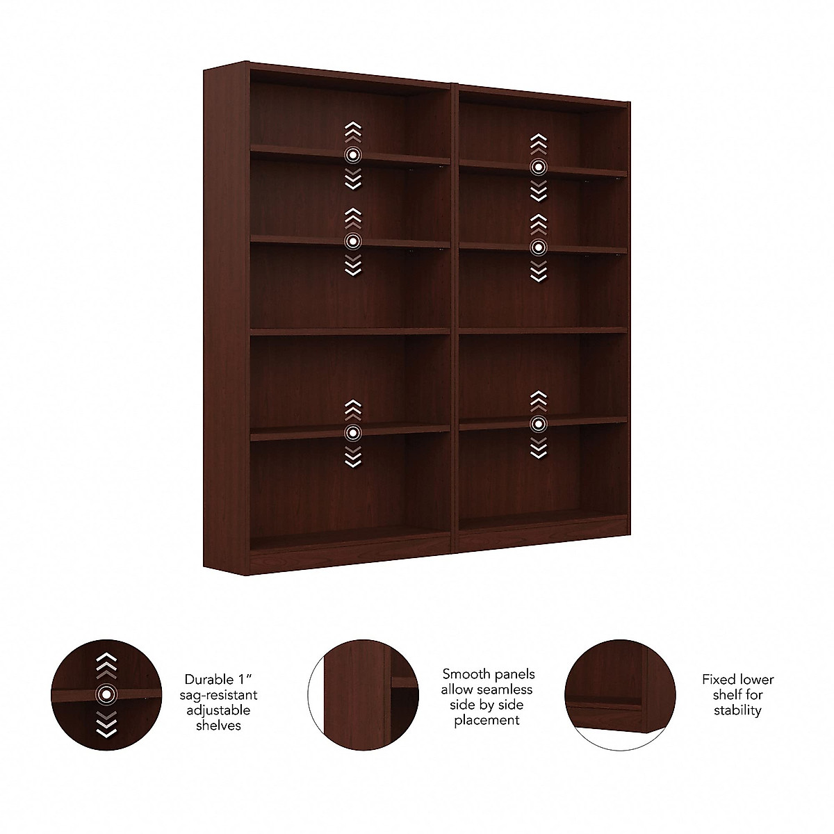 Bush FURNITURE Universal 5 Shelf Bookcase Set of 2 in Vogue Cherry
