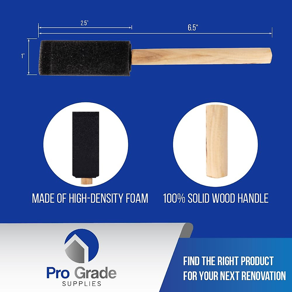 Pro Grade - Foam Brushes - 1 Inch 48 Piece Foam Brush Set