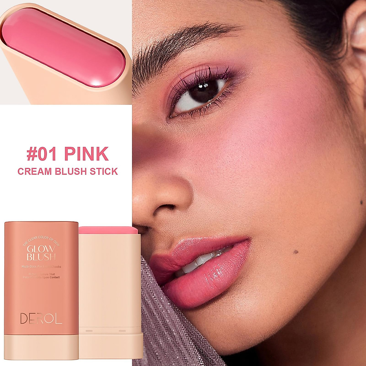 Cream Blush Stick, Multi-use Stick Blush Makeup for Cheek and Lip, Monochromatic Blush Face Beauty Wand for Women, Long Lasting, Waterproof, Moisturizer, Matte Finish, 1oz (#01 Pink)