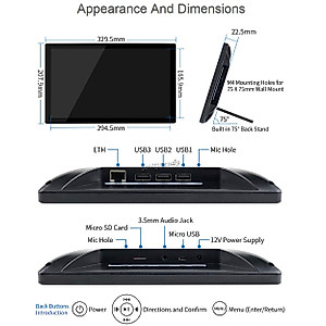 XYGStudy 13.3 inch IPS Display Monitor Capacitive Touch Control Panel Magic Mirror Screen Resolution 1920x1080 Voice Assistant with Raspberry Pi 3 A+ Inside Mini Computer Showing News Weather Time