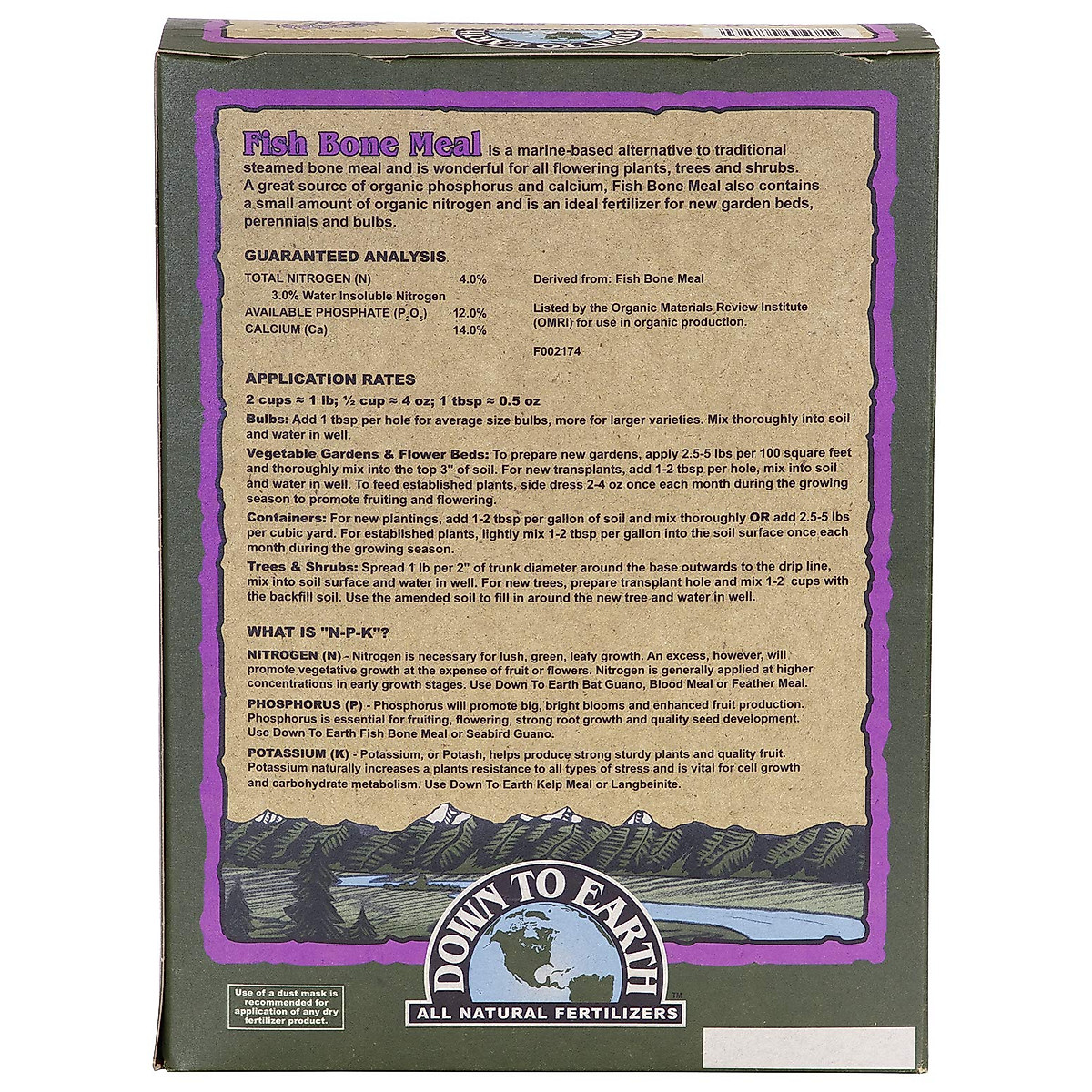 Down to Earth Organic Fish Bone Meal Fertilizer Mix 4-12-0, 5 lb