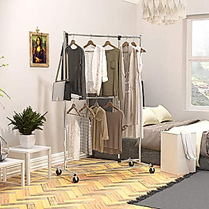 Simple Houseware Dual Bar Adjustable Garment Rack, Chrome, 72-inch Height