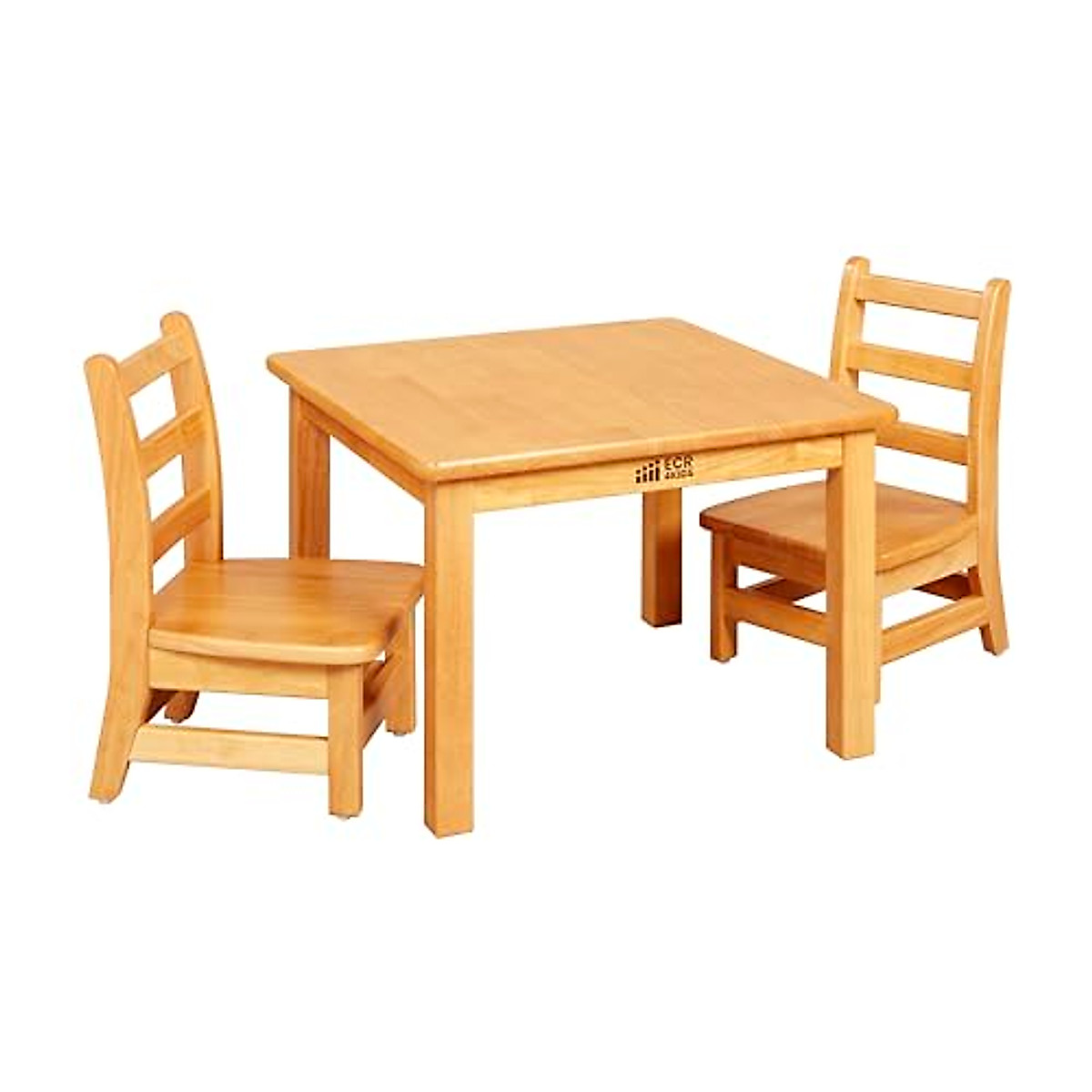 ECR4Kids Hardwood Table with 16in Legs and Two 8in Chairs, Kids Furniture, Honey