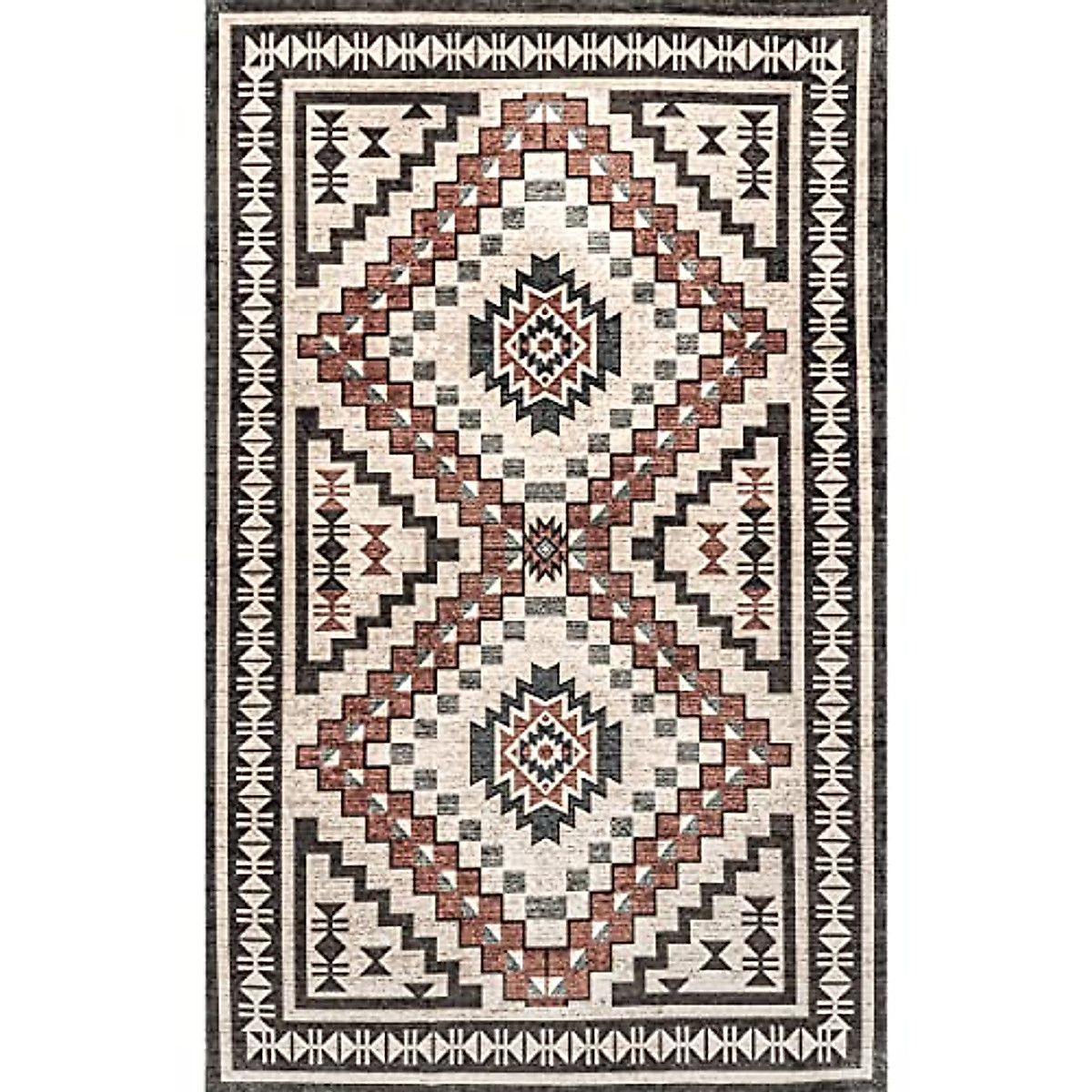 nuLOOM Leighton Machine Washable Southwestern Medallion Ultra Thin Area Rug, 6x9, Beige