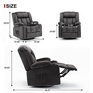 COMHOMA Recliner Chair Massage Rocker with Heated 360 Degree Swivel Lazy Boy Recliner Single Sofa Seat with Cup Holders for Living Room (Gray)