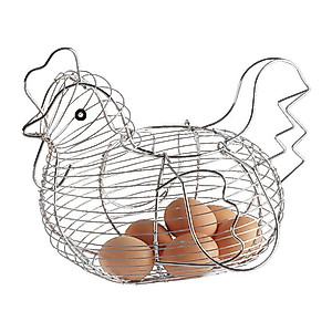 1 Metal Wire Egg Basket with Handle, Chicken Shaped Egg Collection Storage Basket Portable and Practical Food Storage Basket