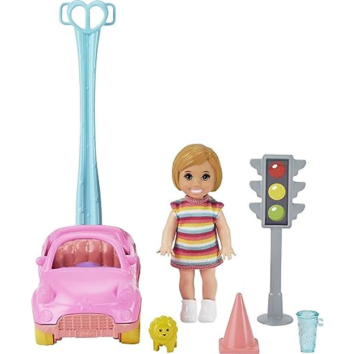 Barbie Skipper Babysitters Inc. Accessories Set with Small Toddler Doll & Toy Car, Plus Traffic Light, Cone, Cup & Lion Toy, Gift for 3 to 7 Year Olds , White