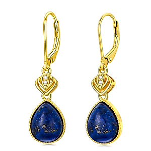 Lapis Lazuli Earrings Jewelry Sterling Silver Teardrop Blue Lapis Dangle Dangling Drop Charm Leverback Earrings Boho Gifts for Women