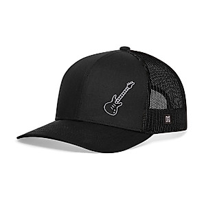 HAKA Bass Electric Guitar Embroidered Trucker Hat, Instrument Hat for Men & Women, Adjustable Baseball Cap, Mesh Snapback, Electric Guitar Hat - Black