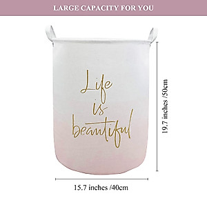 Mziart Storage Bins, 19.7" Large Storage Basket Canvas Nursery Hamper Collapsible Laundry Baskets Waterproof Organizer Basket with Gradient Design for Toys Clothes Kids Bedroom (Pink)