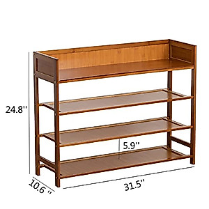 Suwoic Bamboo Shoe Rack Organizer, 4 Tier Shoe Shelf Storage Organizer, for Entryway, Hallway, and Closet (Brown-31.5)