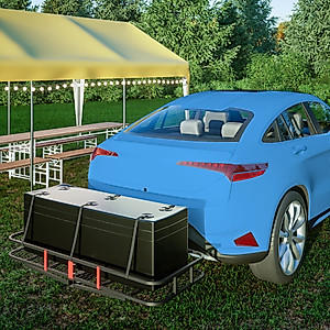 Folding Hitch Mount Cargo Carrier - Luggage Basket Rack Fits 2" Receiver - Rear Cargo Rack for SUV, Truck, Car(Includes Cargo Net, Ratchet Straps, Waterproof Cover) - 550LB Capacity