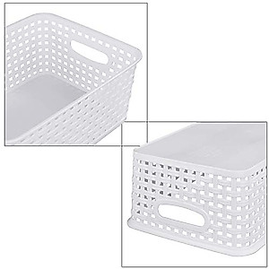 Sandmovie White Plastic Rattan Storage Baskets, 6 Packs