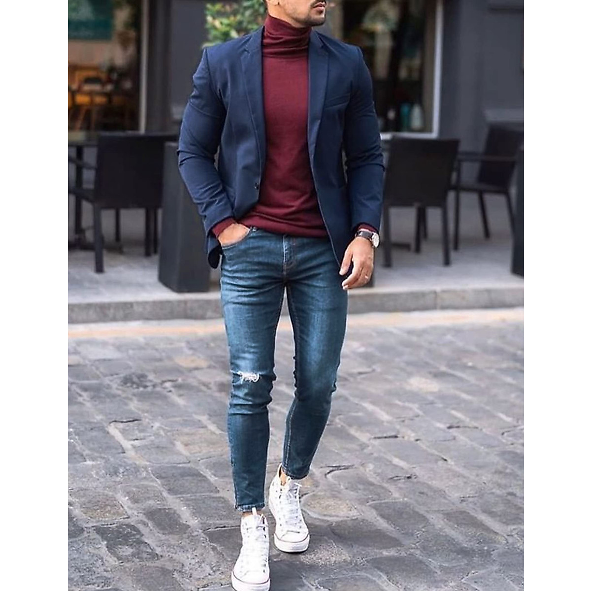 COOFANDY Mens Casual Blazer Fashion Sport Coats Slim Fit Business Suit Jacket Formal Blazer (Blue XXL)