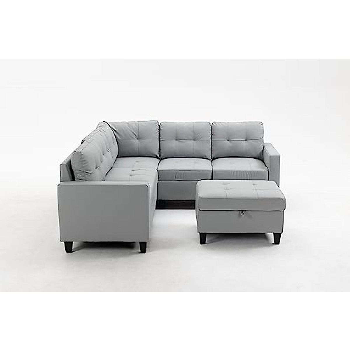ERYE L-Shaped 5 Seaters Free Combined Couch for Home Apartment Office Living Room Set, Modular Corner Sectional Sofa with Cushions and Storage Ottoman,Easy to Assemble & Save Space, Gray PU