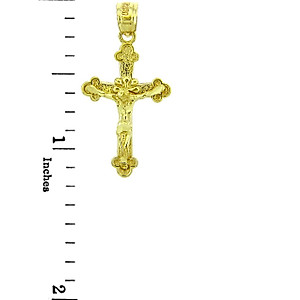 Solid 14k Yellow Gold Textured Cross Charm Christian Crucifix Pendant