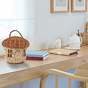 FOMIYES Photo Gift Rattan Hand Woven Storage Basket, Mushroom Shape Storage Basket with Lid, Decorative Woven Basket for Home Shelf Kids Room Girl Toys