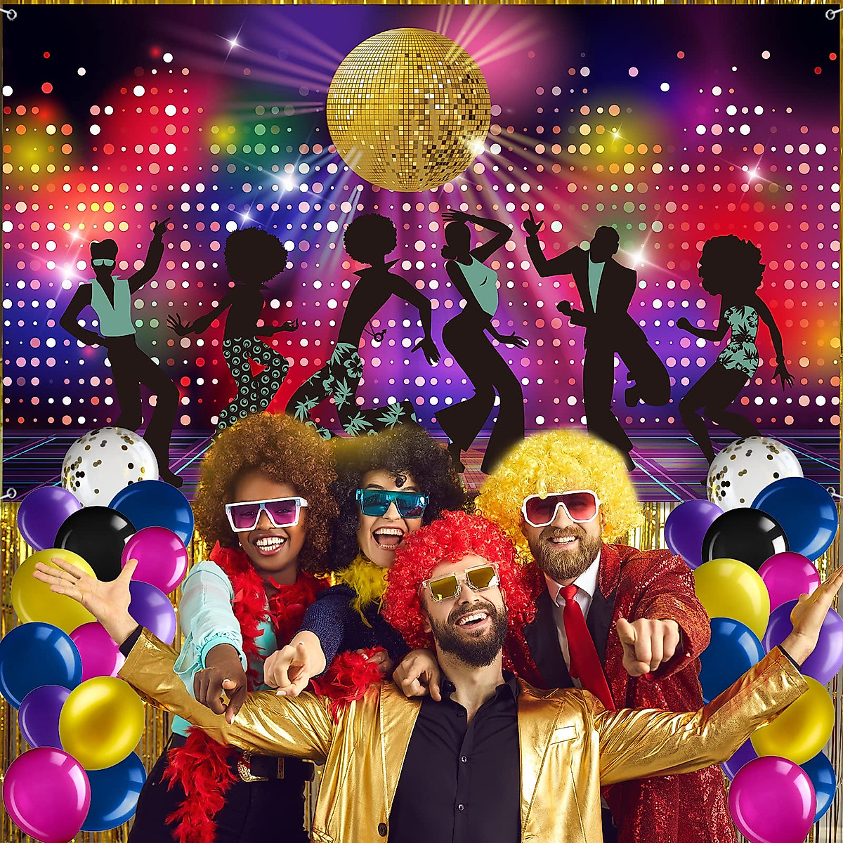 95 Pcs 70s Party Decorations Disco Party Balloons Decoration 70's Party Bundle Includes Inflatable Radio Boombox and Mobile Phone, Disco Plastic Party Backdrop, Tablecloth, Balloons for Hip Hop Party