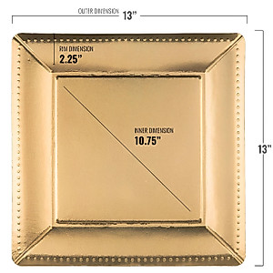 Kaya Luxurious Gold Square Edge Beaded Paper Disposable Charger Plates - 13" (Pack of 10) - Elegant and Eco-friendly - Perfect for Weddings, Parties, and Celebrations