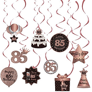 Happy 85th Birthday Party Hanging Swirls Streams Ceiling Decorations, Celebration 85 Foil Hanging Swirls with Cutouts for 85 Years Old Rose Gold Birthday Party Decorations Supplies