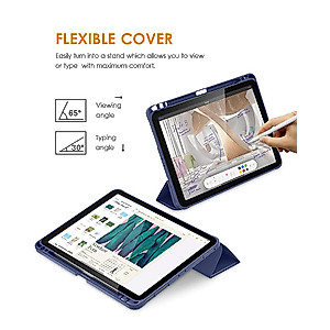 DTTO for iPad Pro 11 inch 4th/3rd/2nd/1st Generation 2022/2021/2020/2018 Case, Smart Slim Trifold Stand Soft TPU Back Cover with Built-in Pencil Holder, Also Fit iPad Air 5/4,Navy Blue