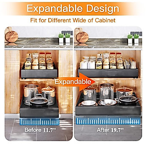 Pull out Cabinet Organizer, Expandable(11.7"-19.7") Heavy Duty Slide out Drawer Fixed with Adhesive Nano Film for Pots, Roll out Shelf Storage for Kitchen Cabinet Organization, Pantry, Bathroom