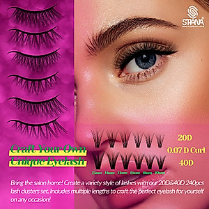 DIY Lash Extension Kit at Home, 240pcs Eyelash Extension Kit with Lash Bond and Seal Lash Tweezers Lash Clusters Wispy Individual Lashes Kit Eyelashes Kit Lash Clusters D Curl 20D&40D 10-15mm