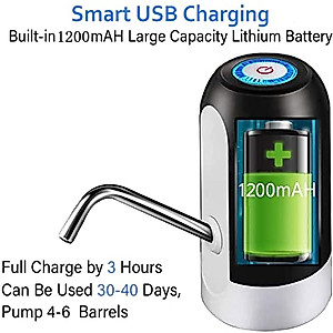 Water Bottle Dispenser 5 Gallon Water Bottle Pump USB Charging Automatic Drinking Water Pump Portable Electric Water Dispenser Water Bottle Switch for Universal 5 Gallon Bottle - Black
