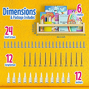 NEC GLOBAL UNLIMITED Set of 6 Wall Mounted Nursery Bookshelves for Kids Room - Small Wooden Bookshelf for Storage and Display of Baby, Teen, Boys and Girls Bedroom, Bathroom, and Décor