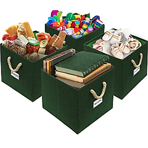 Simple Houseware 13" Cube Storage Bin With Braided Rope Handles, 3 Pack, Forest Green