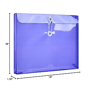 FANWU Plastic Letter Size Envelopes with Button & String Tie Closure, 1-1/6" Expansion, Side Load, Clear Poly Reusable File Folders Project Paper Documents Organizer for Office School Home