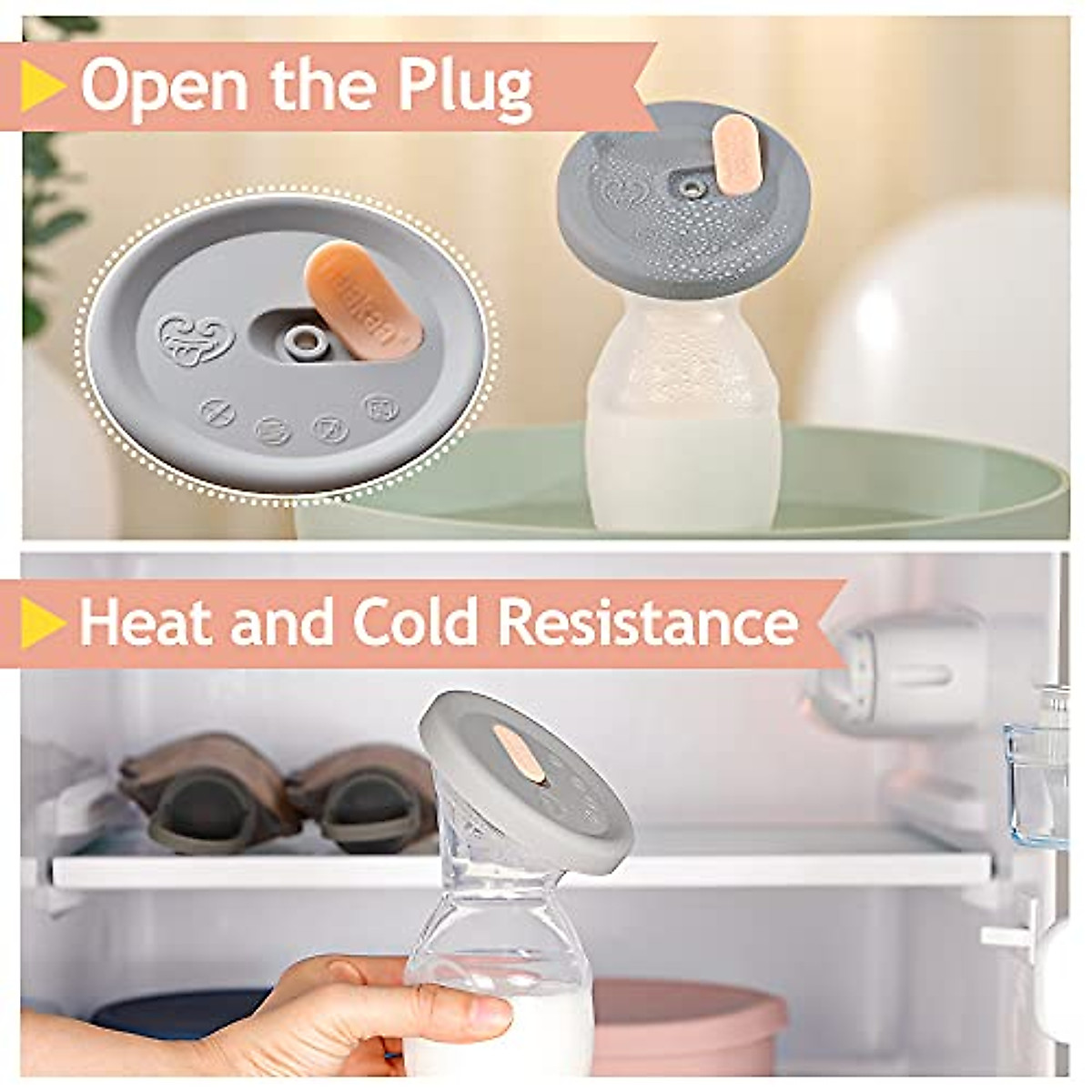 haakaa Manual Breast Pump Breastfeeding Pump 4oz/100ml+Lid Food Grade Silicone Bundle with Ladybug Silicone Milk Collector 2pk