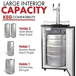 Kegco K199B-2P Kegerator Two Keg Beer Cooler - Premium Double Faucet D System Kit - Black Door