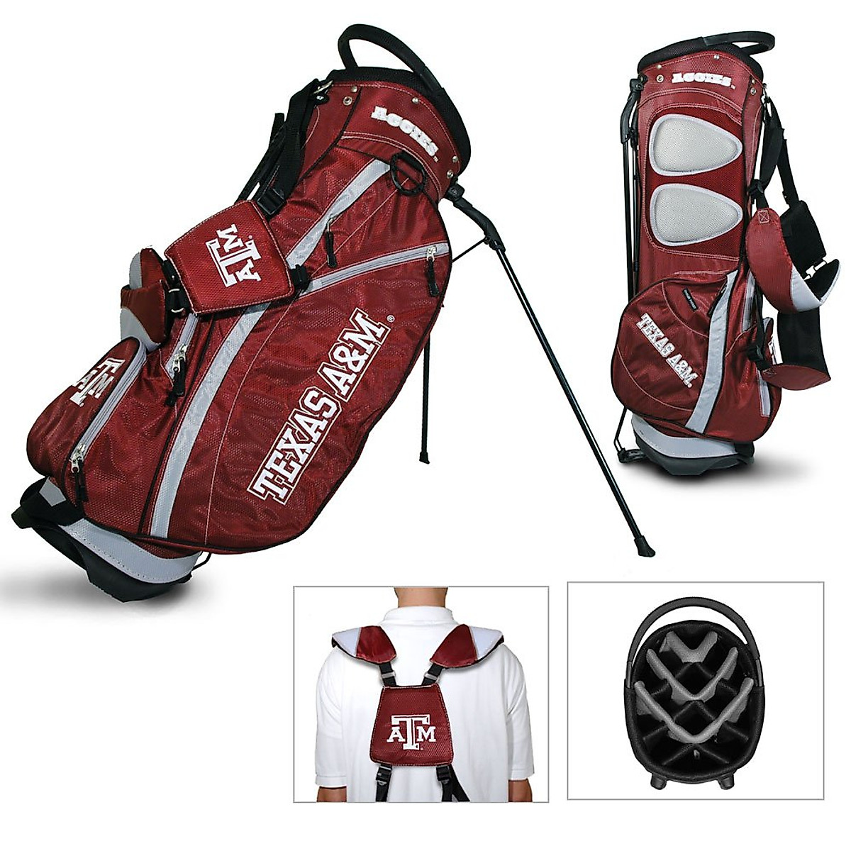 Team Golf NCAA Texas A&M Aggies Fairway Golf Stand Bag, Lightweight, 14-way Top, Spring Action Stand, Insulated Cooler Pocket, Padded Strap, Umbrella Holder & Removable Rain Hood