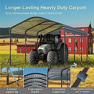 IWDOO 10x15 FT Metal Carport, Carports with Enhanced Base and Updated Frame Structure, Heavy Duty Carport Canopy with Galvanized Steel Roof for Outdoor, Car Shelter Shade for Car, Truck and Boats