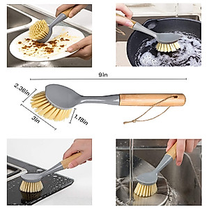 Bamboo Dish Brush&Water Bottle Drying Rack, 9-in-1 Kitchen Cleaning Set |Dish Brush&Bottle Brush with Long Handle |Mini Palm Brush with Soap Dispenser|Dish Drying Tray| Dish Drying Rack Kit