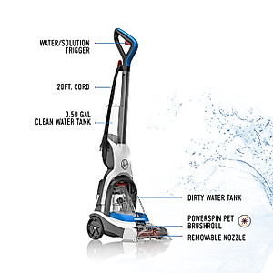 Hoover PowerDash Pet Compact Carpet Cleaner, Shampooer Machine, Lightweight, with Storage Mat, FH50750, Blue