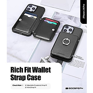 GOOSPERY Rich-Fit iPhone 14 Pro Crossbody Wallet Case for iPhone 14 Pro Case [Strap Included] with Card Holder Lanyard Magnetic Clasp [Kickstand Ring] Heavy Duty Protection, Black