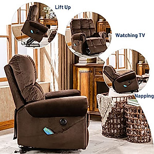 FONTOI Electric Power Lift Recliner Chair with Heated Vibration and Massage, Home Theater Single Sofa Seating w/USB Port and Side Pockets for Living Room, Chocolate