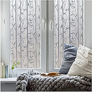 Window Privacy Film Bamboo Patten Frosted Glass Films, Self-Adhesive Static Cling Window Stickers, Anti-UV, Heat Insulation for Living Room Kitchen Patio Doors (17.5 x78.7Inch)